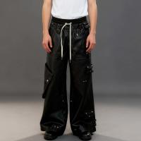 China Wholesale Custom Streetwear High Quality Trouser Wide Oversized Waist Baggy Sweatpants Faux Pu Leather Sweat Cargo Pants for Men for sale