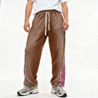 China Custom Acid Washed Distressed 420GSM 450 Gsm Cotton Flared Sweatpants Men Elastic Plus Size Stripe Vintage Oversized Track Pants for sale