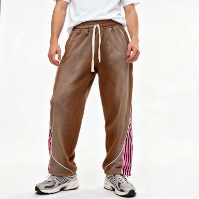 China Custom Acid Washed Distressed 420GSM 450 Gsm Cotton Flared Sweatpants Men Elastic Plus Size Stripe Vintage Oversized Track Pants for sale