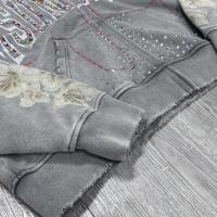 China Wholesale Custom Rhinestone Digital Printing Logo Vintage Heavyweight Hoodie Men 100%Cotton Streetwear Distressed Zip up Hoodie for sale
