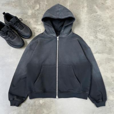 China Custom Oversized Fit Heavyweight Acid Wash air Layer Zip up Sudaderas Hombre Blank High Quality Casual Basics Boxy Hoodies Men for sale