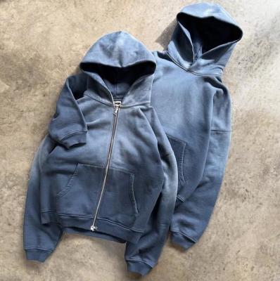 China 2026 Trending Heavyweight French Terry Cotton Blank Casual Printing Logo Sudaderas Hombre Unisex Acid Wash Zip up Hoodie for sale