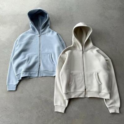 China Heavyweight 100% Cotton Drop Shoulder Blank Hoodie Custom High Quality Sudaderas Hombre Zip up Sweatshirt 450gsm Pullover Hoodie for sale