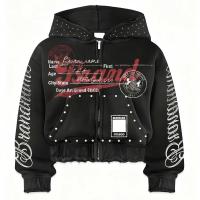 China Custom Rhinestone Streetwear Men's Acid Wash Zip up Sweatshirt Distressed Vintage Eco-Friendly Pattern Pure 100% Cotton Hoodie for sale
