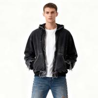 China Heavyweight Oversized Cropped Distressed Zip up Blank Hoodies Men Custom Streetwear High Quality Acid Wash Sudaderas Hombre for sale