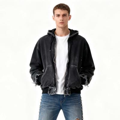 China Heavyweight Oversized Cropped Distressed Zip up Blank Hoodies Men Custom Streetwear High Quality Acid Wash Sudaderas Hombre for sale