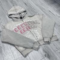 China Manufacturers Custom French Terry Cotton Rhinestone Heavyweight Men's Hoodie Acid Wash Zip up Plaid Double Layer Hoodie for Men for sale