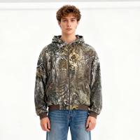 China Manufacturer Custom Zip up Camo Hunting 480 Gsm Vintage Print Hooded Collar Sweatshirt Outdoor Clothing Fashion Hoodie for Men for sale