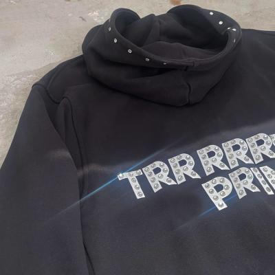 China Heavyweight 450 Gsm Cotton Oversized Cropped Distressed Zip up Hoodie Men Custom Streetwear Sudaderas Hombre Rhinestone Hoodie for sale