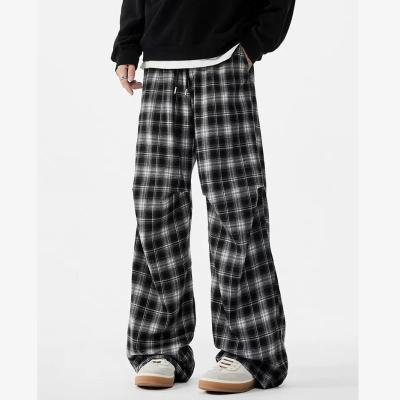 China Custom Plaid Wide Leg Plus Size Mens Sweat Pants Autumn Designer Long Trousers Jogger Flannel Fabric Baggy Sweatpants for Men for sale