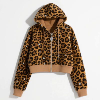 China Custom Leopard Zipper Men's Heavyweight Hoodie Manufacturer Oversized Baggy Boxy Rhinestone comfort Cheetah Jacket Zip up Hoodie for sale