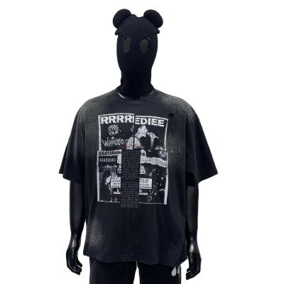 China Manufacturer Custom Printed Vintage Spray Acid Wash T Shirt  for Men Cotton Cropped Boxy Oversize Short Sleeve Graphic Plain Tee for sale