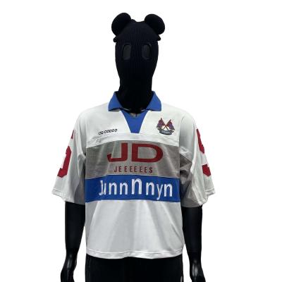 China Custom Men Sports Wear Retro Soccer Jersey Football Printed T Shirt Mesh Cotton American Rugby Breathable Plus Size Short Tshirt for sale