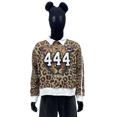 China Men's High Quality Long Sleeve Polo Shirts Wholesale Custom Leopard Print Vintage Chenier Embroidered logo Button Cotton Shirt for sale
