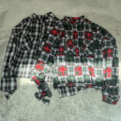 China Clothing Manufacturers Custom Baggy Retro Zip up Button up Plaid Flannel T Shirt for Men Vintage Cotton Cropped Oversized Shirt for sale