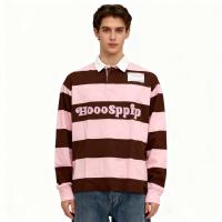 China Custom Stripes High Quality Oversized Embroidery T Shirt for Men Manufacturer 100% Cotton Long Sleeve Button Polo T-Shirt for sale