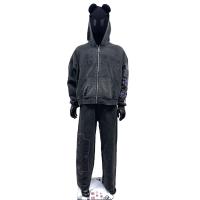 China Hot Selling Men's Vintage Rhinestone Flared Sweatpants and Hoodie 2 Piece Sets Custom Sun Faded Sweatsuit Embossed Tracksuit for sale