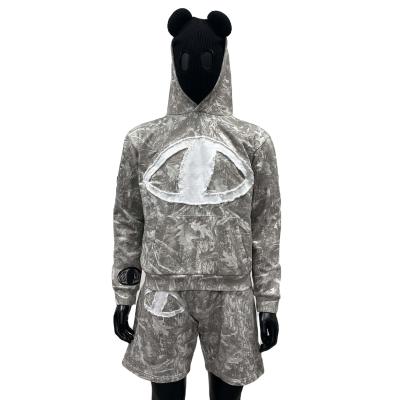 China Custom Men Sportswear Camouflage Rhinestone Streetwear Tracksuit Manufacturer High Quality Sweatsuit Camo Hoodie and Shorts Set for sale