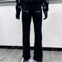 China Dongguan Manufacturer Custom Streetwear Baggy Rivet Men's Sweatpants Wide Leg Jogger Flared Zipper Acid Wash Sweat Pants for Men for sale