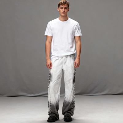 China Street Wear Custom 100%Cotton Baggy Mens Sweatpants French Terry Trouser Bubble Beads Pants Dirty Wash Flare Sweat Pants for Men for sale