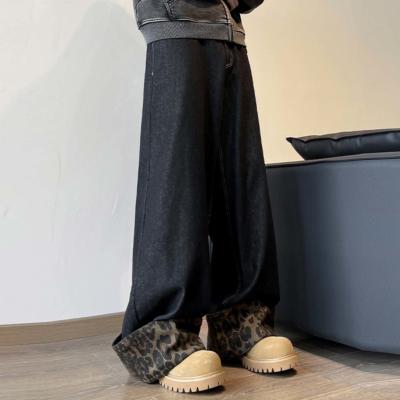 China 2025 Hot Selling High Quality Men's Jeans Manufacturer Custom Leopard Print Baggy Denim Jogger Sweat Flare Jeans Pants for Men for sale