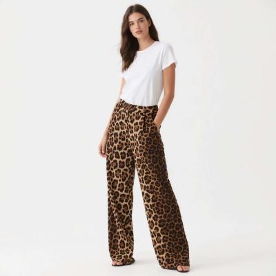 China Women's Long Wide Leg Full Leopard Print Trousers Manufacturer Custom Comfortable Baggy Straight Fashion Casual Pants for Women for sale
