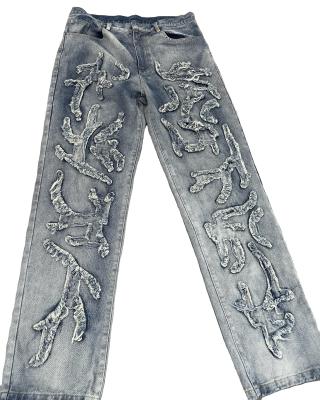 China Wholesale Custom Distressed Acid Wash Denim Design Y2K Jeans Embroidery Patch Baggy Ripped Skinny Sweat Pants Jeans for Men for sale