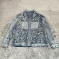 China Streetwear Acid Wash Plus Size Varsity Lapel Collar Long Denim Men's Jackets Custom Zip up Pocket Cool Tops Coat Clothes Jacket for sale