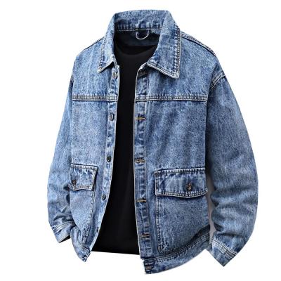 China OEM Factory Custom Design Sun Faded Distressed Jean Denim Jacket Streetwear Vintage Blank Outdoor Casual Men'S Denim Jacket for sale