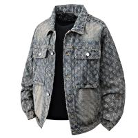 China OEM Denim Jacket High Street Jacquard Embroidered Old Acid Wash Jean Men's Coat Loose Oversized Jogger Vintage Jacket for Men for sale