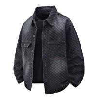 China Custom Designer Fashion Jacquard Printed Denim Jacket for Men High Quality Jean Work Casual Streetwear Cotton Distressed Jacket for sale