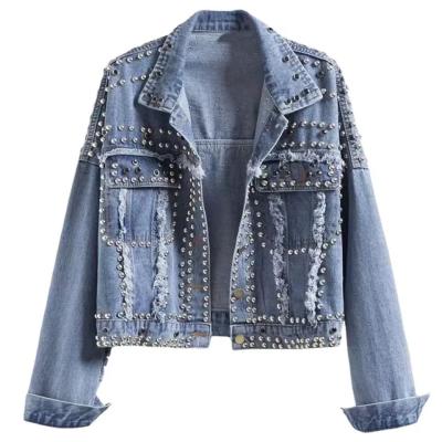 China Clothing Manufacturer Custom Plus Size Women's Denim Jacket Autumn Button up Rivet Varsity Jeans Ropa De Mujer Jackets for Women for sale