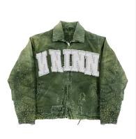 China Streetwear Manufacturer Wholesale Rhinestone Zip up Letterman Bomber Jacket for Men Custom Varsity Embroidery Cropped Jacket for sale