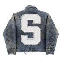 China Streetwear Manufacturer Wholesale Rhinestone Zip up Letterman Bomber Jacket for Men Custom Varsity Embroidery Cropped Jacket for sale