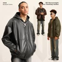 China Clothing Manufacture Custom Hooded Zip up Pu Leather Men's Jackets Loose Oversize Windbreaker Waterproof Joggers Jacket for Men for sale