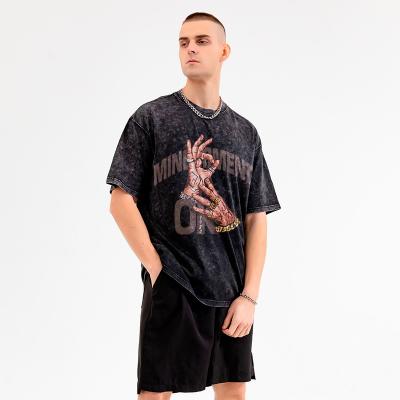 China Mingarment Sports Drop Shoulder Vintage Printed T Shirt for Men Cotton High Quality Designer Acid Wash 280gsm Men'S T-Shirt for sale