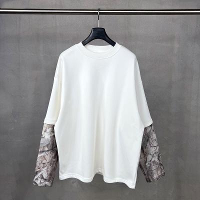 China Manufacturer Custom Streetwear Camouflage Long Sleeved Men's T-shirts Tree Patterned Color Blocking Camo Double Layer Tshirt for sale