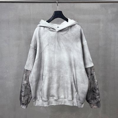China Autumn Camouflage Double Layered Men 's Hoodie Sweatshirt Custom Heavyweight Acid Wash Vintage Distressed Camo Oversized Hoodie for sale