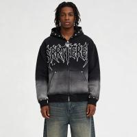 China Most Popular Acid Wash Heavyweight Zip up Rivet Loose Men's Hoodie Custom Top Coat Retro Vintage 100% Cotton Long Boxy Clothing for sale
