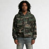 China Manufacturer Pearl High Quality Men's Hoodie Custom Heavyweight Camouflage French Terry Baggy Camo Streetwear Zip up Hoodie for sale