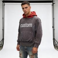 China Pullover Cropped Vintage 100% Cotton Rhinestone Sweatshirt Sample Manufacturer Custom Acid Wash Two Tone Mineral Blank Hoodie for sale