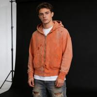 China High Quality Hoodie Manufacturer 100% Cotton Distressed Custom Embridery Zip up Acid Wash Cropped Boxy Men's Sweatshirt Hoodie for sale