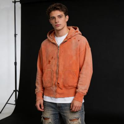 China High Quality Hoodie Manufacturer 100% Cotton Distressed Custom Embridery Zip up Acid Wash Cropped Boxy Men's Sweatshirt Hoodie for sale