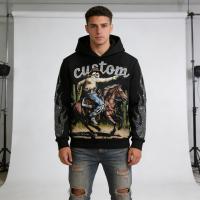 China Custom Rhinestone DTG Print Comfortable Hoodie Sample Pullover Y2k Fashion Streetwear Cropped Raw Hem Screen Printing Hoodie for sale