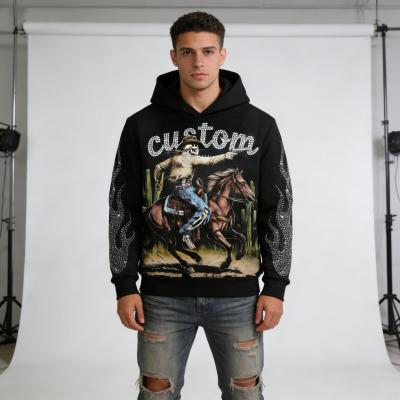 China Custom Rhinestone DTG Print Comfortable Hoodie Sample Pullover Y2k Fashion Streetwear Cropped Raw Hem Screen Printing Hoodie for sale