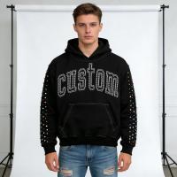 China Oem Odm Manufacturer High Quality Heavyweight Streetwear Rhinestone Oversized Men's Hoodie Custom Pullover Outer Stitching Boxy for sale