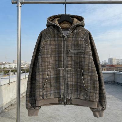 China Wholesale Custom Reversible Zipper Plaid Flannel Fleece Cotton Coat Embroidery Oversized Baggy Winter Streetwear Men Hoodie for sale