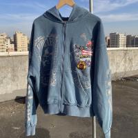 China Mingarment Custom Screen Printing Embroidery Blue Acid Wash Hip Hop Casual Boxy Oversized Activewear Sweatshirts Hoodie for Men for sale