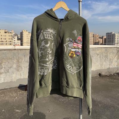 China Mingarment Designer Streetwear Distressed Zip up Outer Suture Sudaderas Hombre Custom Printed Embroidered Baggy Hoodie for Men for sale