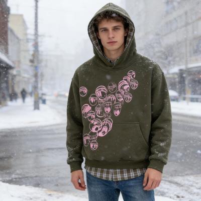 China Mingarment Brand Heavyweight Plaid Printed Pullover Hoodie Manufacturer Custom 100% Cotton Check Pattern 450 480 Gsm Long Hoodie for sale